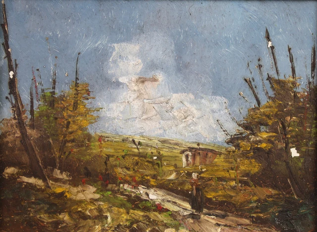 PAYSAGE D'ITALIE OU de corse signature CALLARI huile sur bois plaque ...