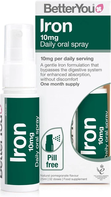 BETTERYOU IRON 10 Daily Oral Spray, Pill-free Iron Supplement and ...