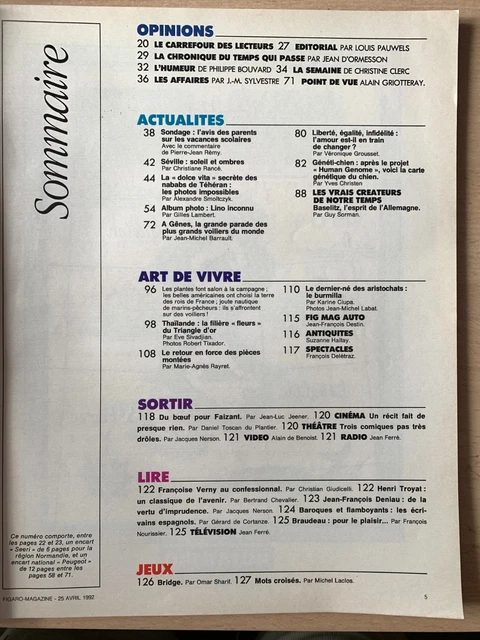 LE FIGARO MAGAZINE 21/04/1992; Grands voiliers/ Lino Ventura/ Iran ...