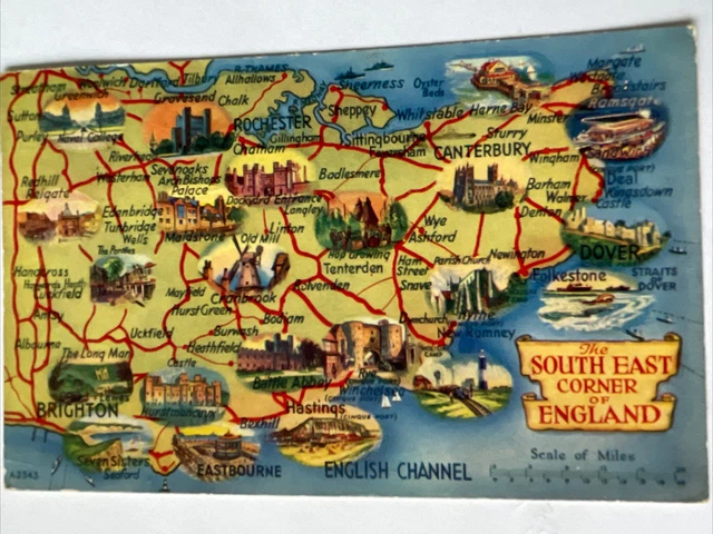 VINTAGE 1960 POSTCARD Showing A Map Of ‘The South East Corner Of ...