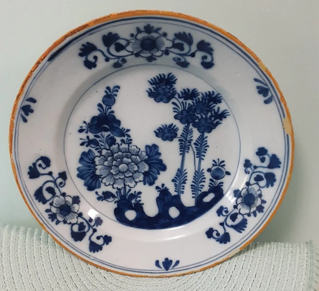 ANTIQUE 18TH CENTURY Dutch Delft Tin glazed Dish plate 27cms kiln stilt ...