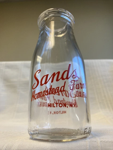 VINTAGE HALF PINT Milk Bottle Sands Homestead Farm Dairy Hilton New ...