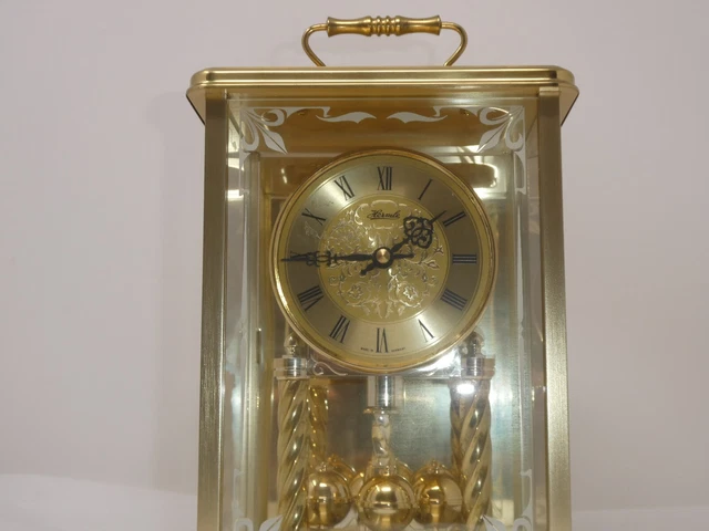 VINTAGE HERMLE GERMANY Quartz Anniversary Mantel Shelf Brass & Glass ...