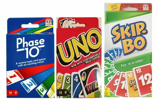 UNO - Phase 10 - Skip-Bo : 3 Brand New Card Game Set Bundle Lot - New ...