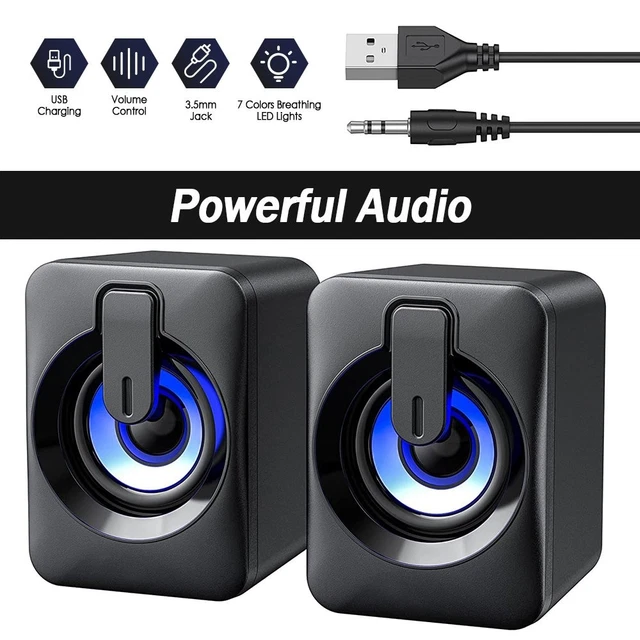 MINI COMPUTER SPEAKERS Wired USB LED RGB Stereo Bass 3.5mm For PC ...