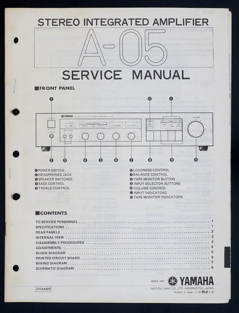 ORIGINAL YAMAHA A-05 Stereo Amplifier Service-Manual/Diagram/Parts List o140 EUR 13,50 - PicClick DE