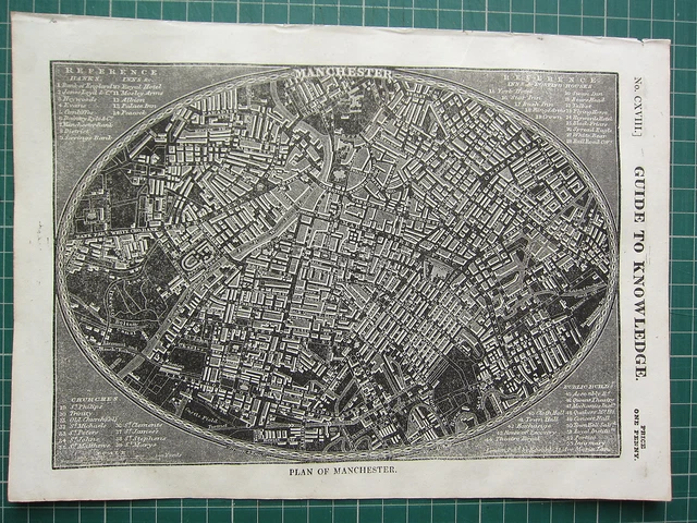 1834 VILLE PLAN Carte ~ Manchester Eglises Banks Public Entrée ...