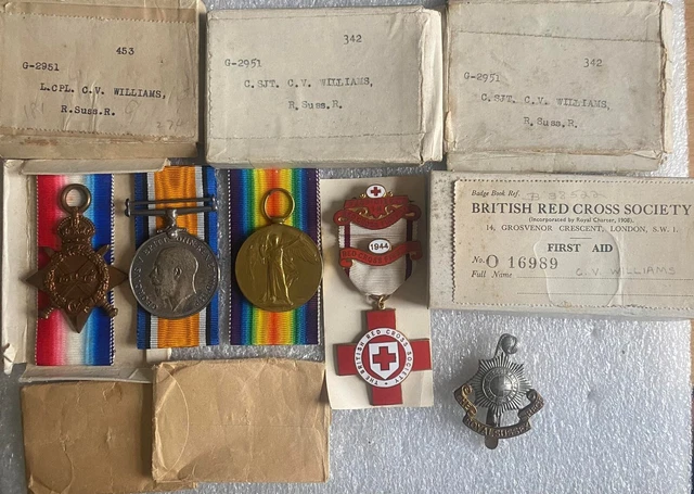 WW1 14-15 TRIO Colour Sergeant Williams Royal Sussex & Ww2 Red Cross ...