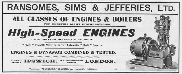 RANSOMES SIMS & JEFFRIES Ipswich, High Speed Engines - Antique Advert ...
