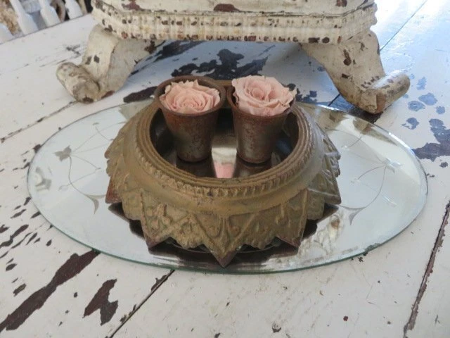 FABULOUS OLD VINTAGE Heavy Cast Iron Metal BASE Plateau Pedestal Riser ...