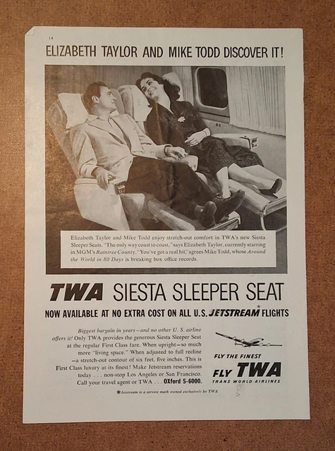 VINTAGE TWA AIRLINES Jetstream Airplane Cabin - Elizabeth Taylor - 1958 ...