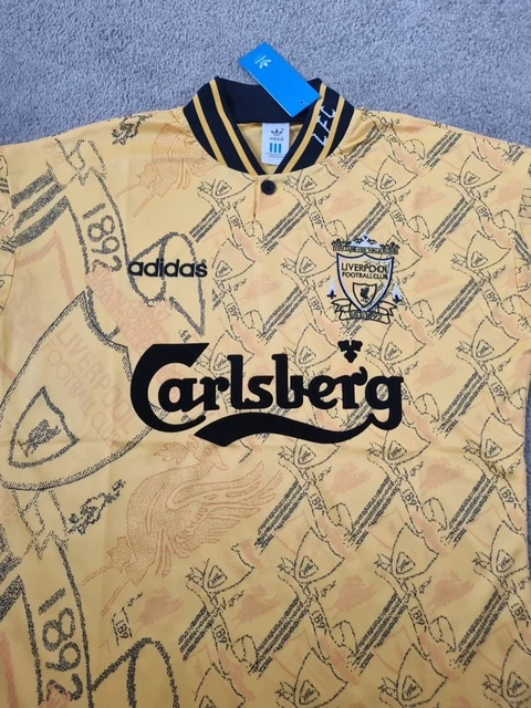 LIVERPOOL LFC 1994-96 Retro Third Away Football Shirt Large Yellow ...