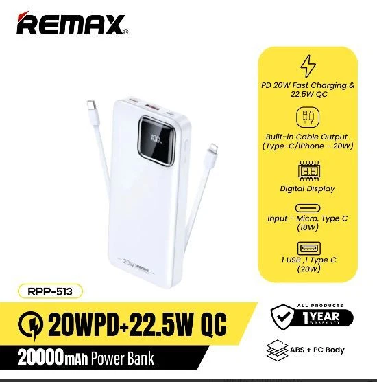 POWER BANK REMAX RPP-513 20000mAh SUJI SERIE PD 20W+QC 22.5W Fast ...