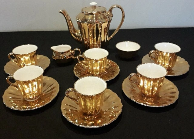 VINTAGE 15 PIECE Gold Gilded Wade Complete Coffee/Tea Set £33.00 ...