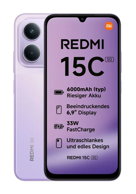 XIAOMI REDMI 15C 5G Dual SIM 4 / 256GB Purple Android Smartphone Ohne ...