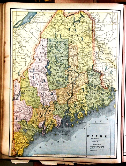 1888 OLD GEOGRAPHICAL Map:chart Of The Maine & United State Of Usa ...