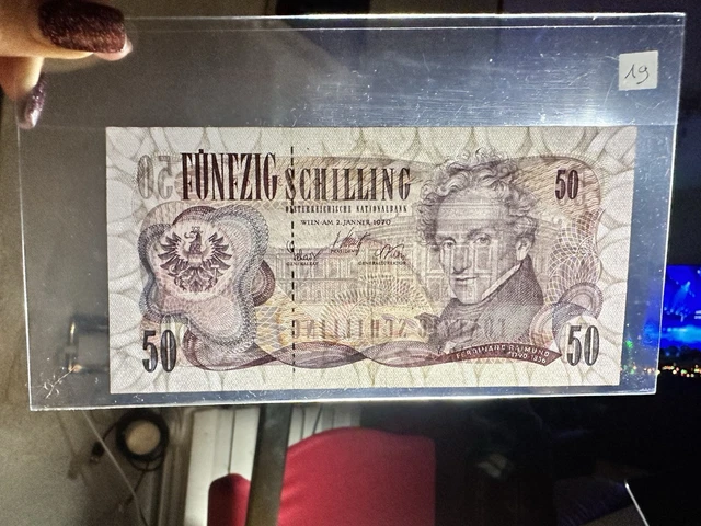 BANKNOTE ÖSTERREICH 50 SCHILLING 2. Januar 1970 FERDINAND RAIMUND EUR ...