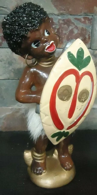 VINTAGE CERAMIC AFRICAN Tribesman-Shield-Spear-Spaghetti Hair-Japan ...