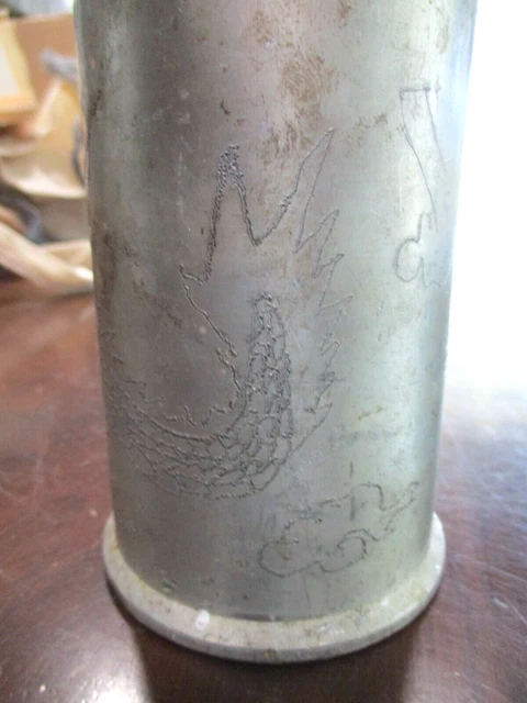 TRENCH ART SOLDER signed La Mohr artillery shell case dragon WW1 French ...