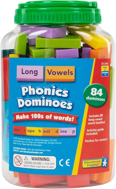 PHONICS DOMINOES – Long Vowels - Manipulative for Classroom & Home, Set ...