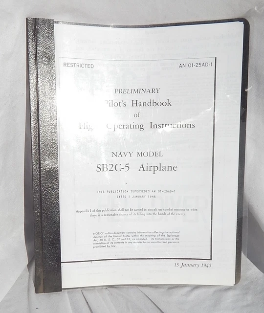 USN SB2C-5 HELLDIVER Dive Bomber Pilots Handbook £24.07 - PicClick UK