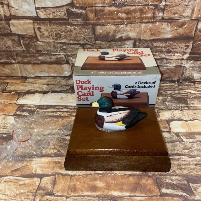 VINTAGE MALLARD DUCK Decoy Playing Card Wooden Box w/ 2 Sealed Decks of ...