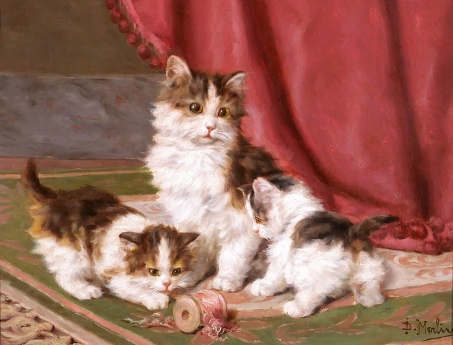 ANTIQUE PAINTING DANIEL Merlin cats animals cat impressionism portrait ...