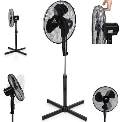 STAND FAN VENTILATOR Wind Machine Air Cooler Oscillating 50W Black £16. ...