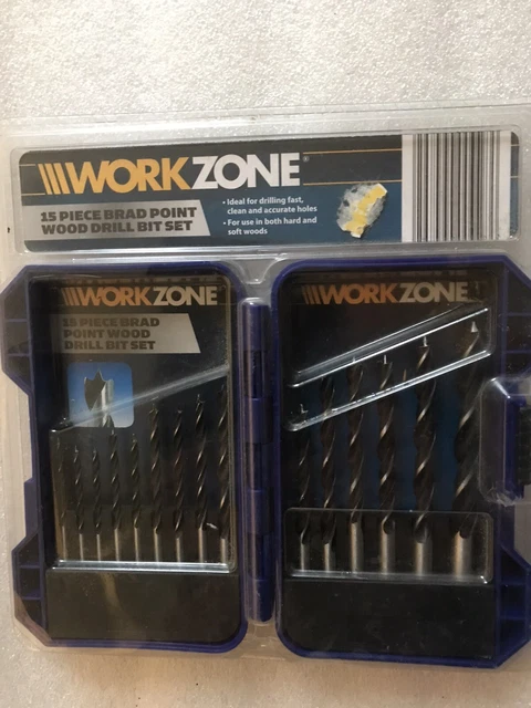 WORKZONE 15 PIECE brad point wood Drill Bit Set Brand New in Case - £6.37 - PicClick UK