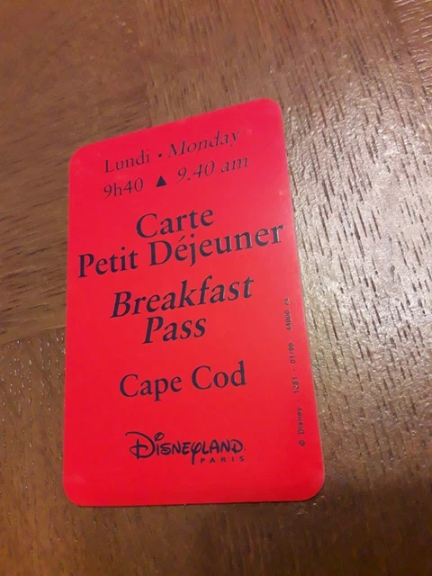 CARTE PETIT DÉJEUNER Disney Disneyland Cape Cod NEWPORT 01/99 LUNDI ...