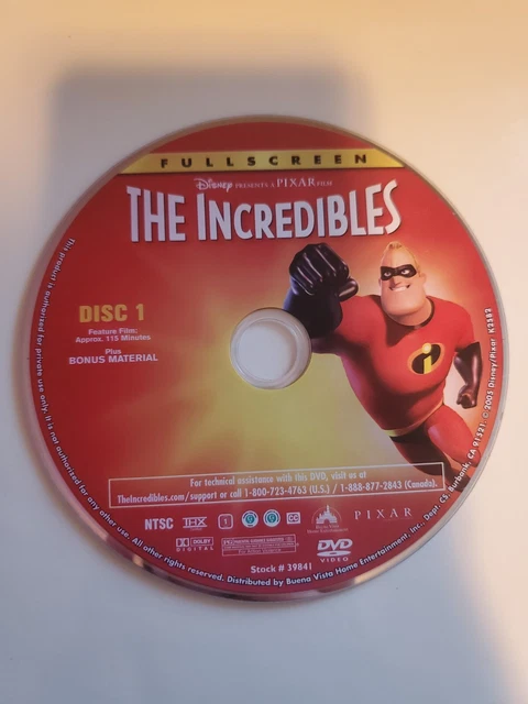 THE INCREDIBLES FULL Screen Loose Disc DVD Disney 2 Discs $2.00 ...