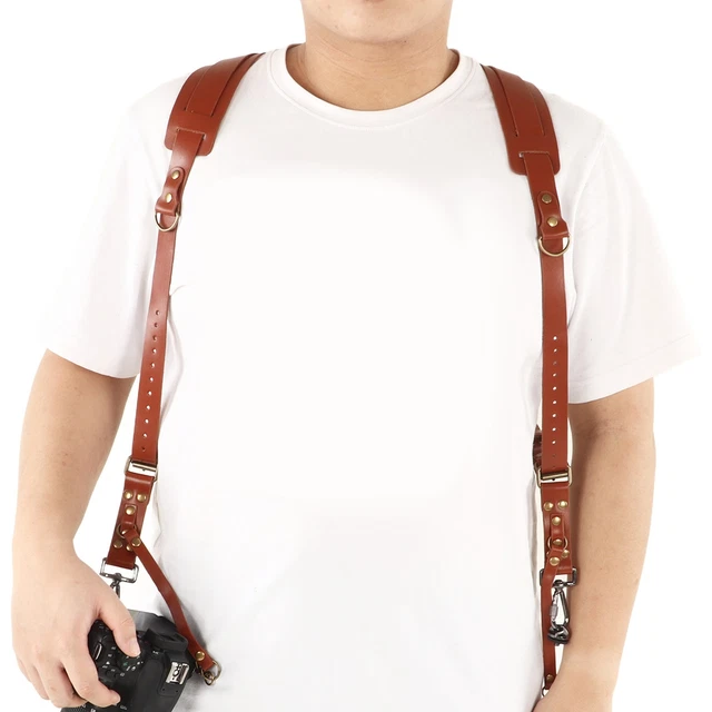 (X TYPE BROWN)CAMERA Harness Snap Lock Buckle Leather Durable Double ...