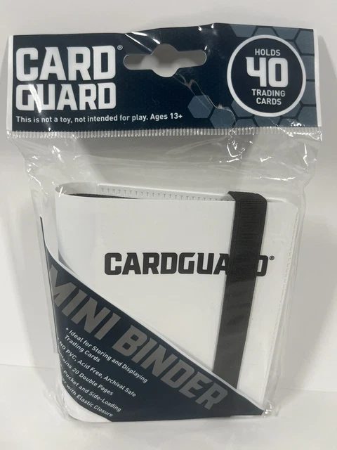 COLLECTORS CARD GUARD Mini Trading Card Binder White w/ Strap Holds 40 ...