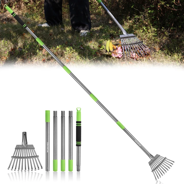 WORKPRO HEAVY DUTY Leaf Rakes 35-72" Adjustable Handle Metal Garden ...