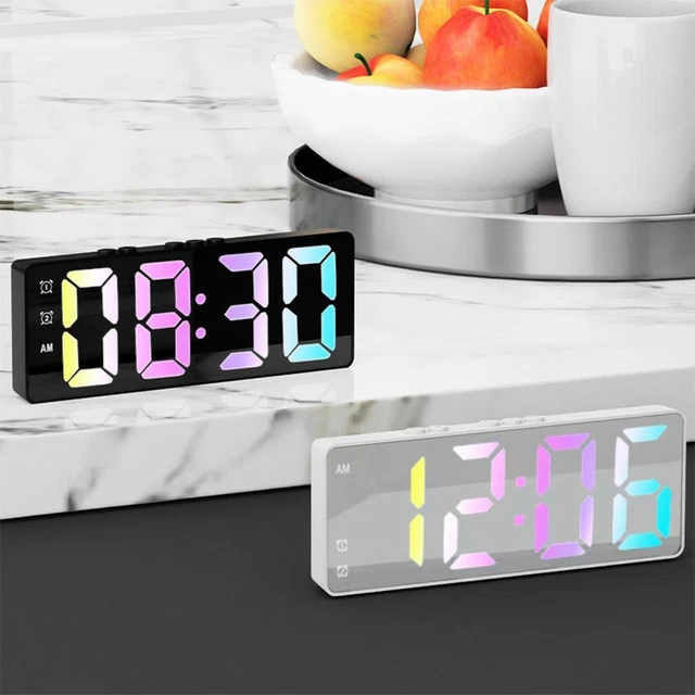 RAINBOW LED DESK Digital Alarm Clock Mirror Display Snooze USB Mode ...