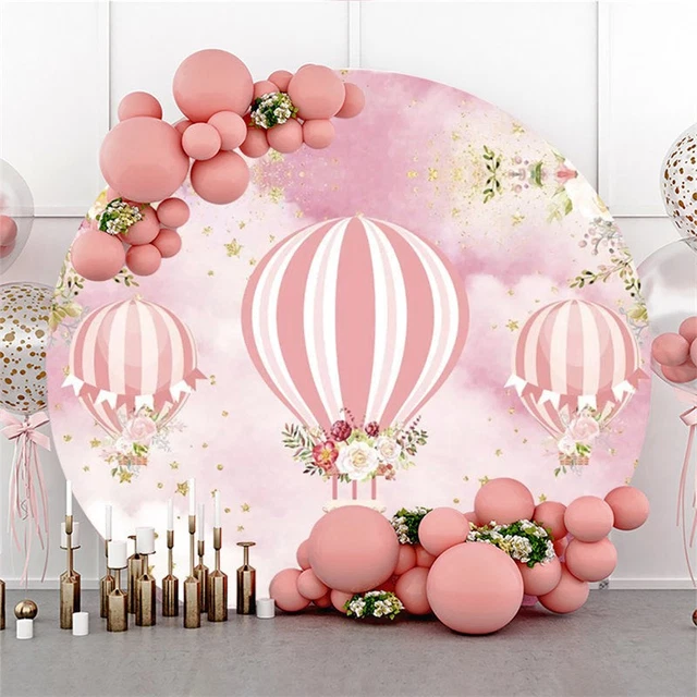 PINK FLORAL AND Balloons Round Baby Shower Backdrop $37.94 - PicClick AU