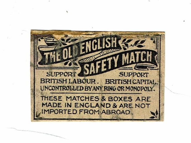 1 OLD BRITISH Geo Judd c1900s matchbox label The Old English size ...