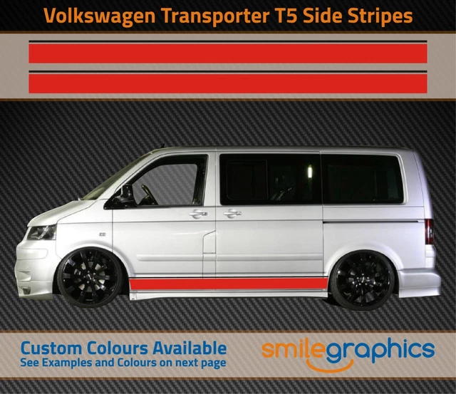 VW TRANSPORTER T5 T6 Solid Stripes Red Black - Other colours available ...