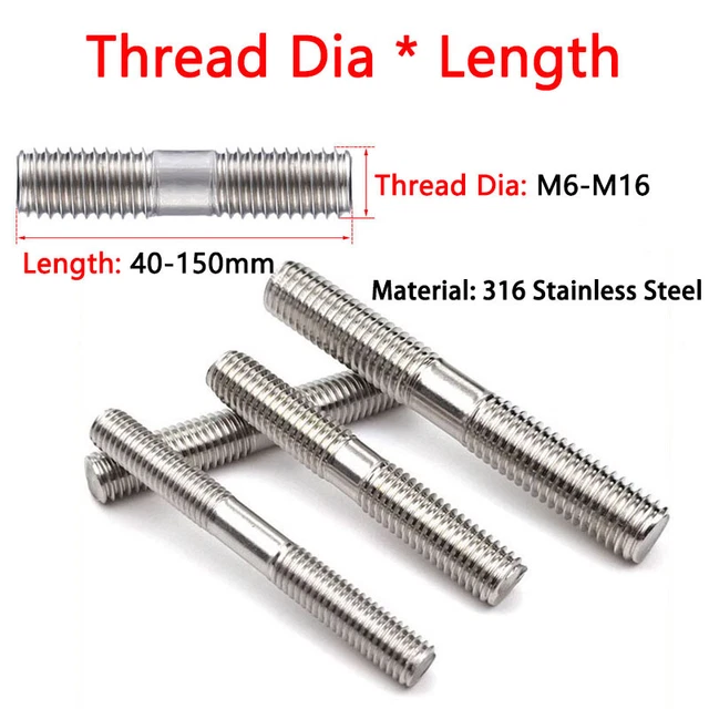 DOUBLE END THREADED Stud Screw Bolt M6 M8 M10 M12 M14 M16 A4 316 Stainless Steel £1.19 - PicClick UK