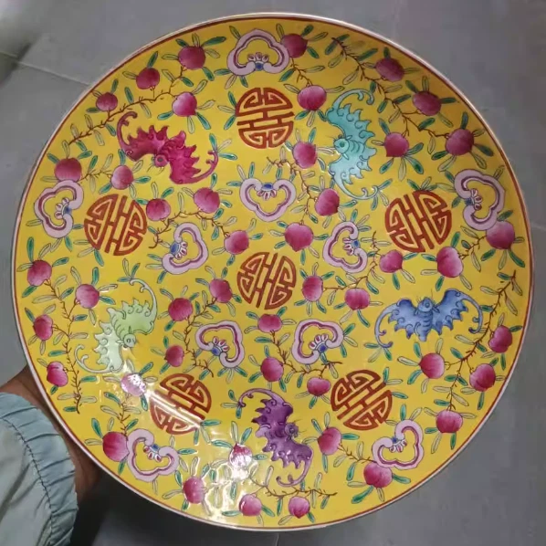 CHINESE COLLECTABLE ART Hand Painting Famille Rose Porcelain Bat Plate ...