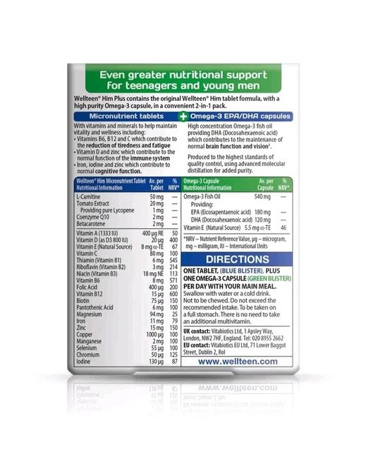 VITABIOTICS WELLTEEN HIM Plus Tablets/Capsules 56 Count. Exp 2027 £11. ...