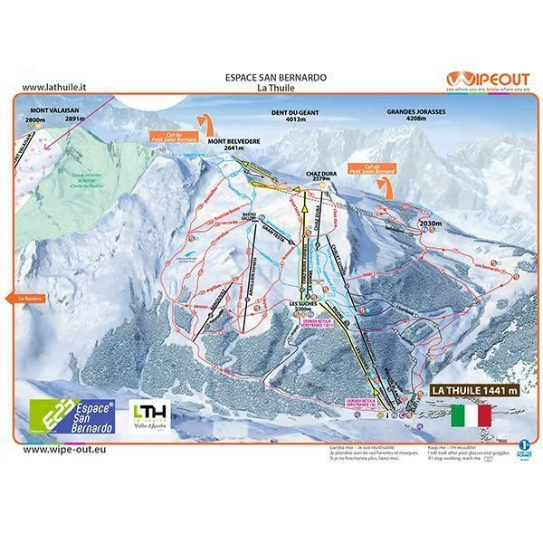 WIPEOUT LA THUILE and La Rosiere Piste Map Microfibre Goggle Cloth EUR ...