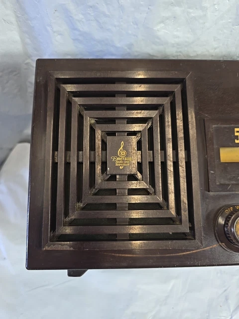 1953 EMERSON MODEL 756B AM Vacuum Tube Radio Bakelite Brown Case ...