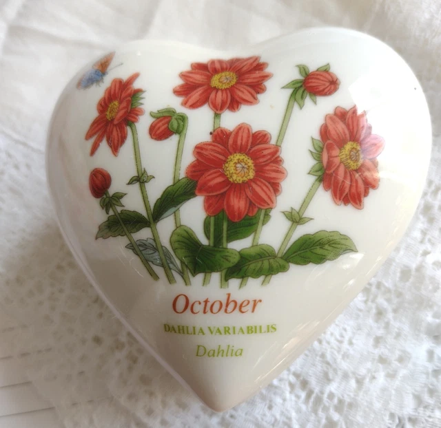 PORTMEIRION HEART TRINKET Box Botanic Garden An October Gift Dahlia ...