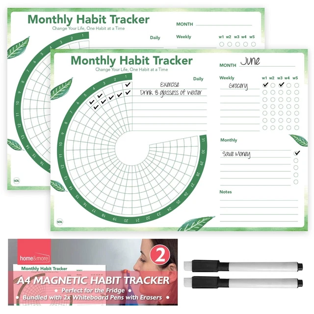 2X MAGNETIC HABIT Tracker A4 Daily Weekly Monthly Planner To Do List ...
