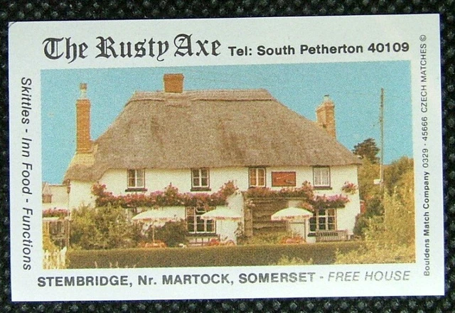 MATCHBOX LABEL BOULDENS Pub The Rusty Axe Stembridge Martock Somerset ...