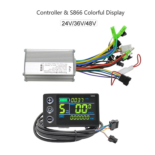 CONTROLLER MOTORE BRUSHLESS 24 V/36 V/48 V 250-350 W + Display colorato S866 per e-bike EUR 48 ...