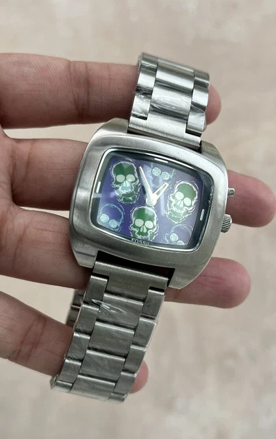RARE MONTRE FOSSIL BIG TIC Skull Skeleton JR-8653 écran LCD, boîte ...