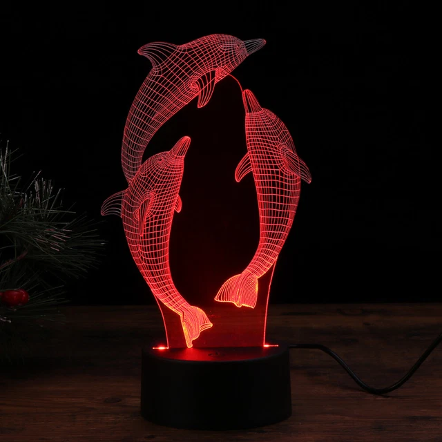 3D COLORFUL DOLPHIN Base Touch Electronic Desk Lamp Touch Night Lamp No ...