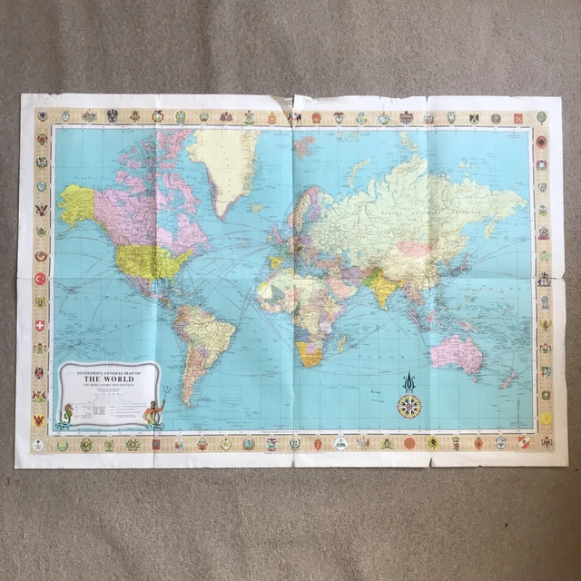 STANFORD’S GENERAL MAP of the World on Mercators Projection 1975 George ...